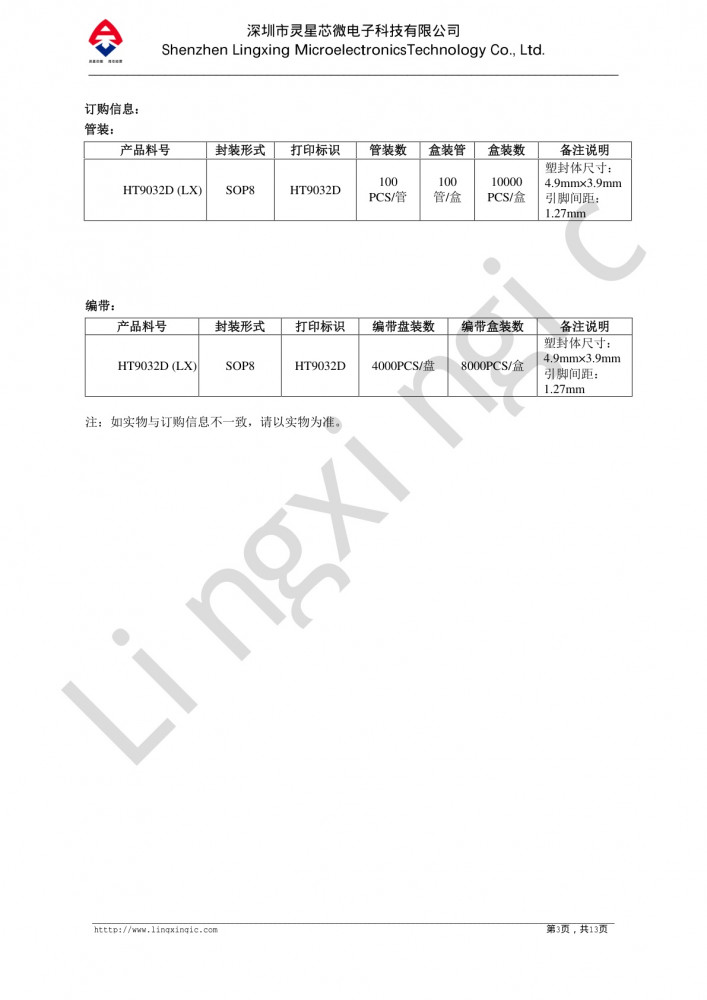 HT9032D(LX) datasheet page 3