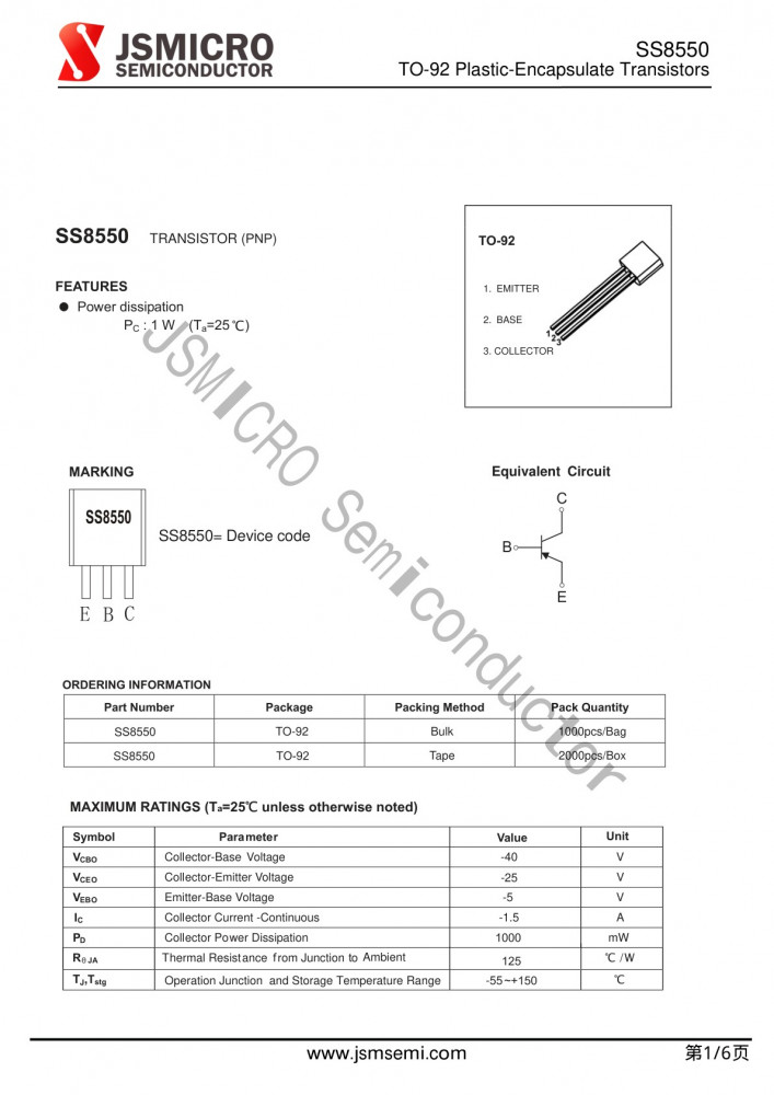 SS8550 datasheet page 1