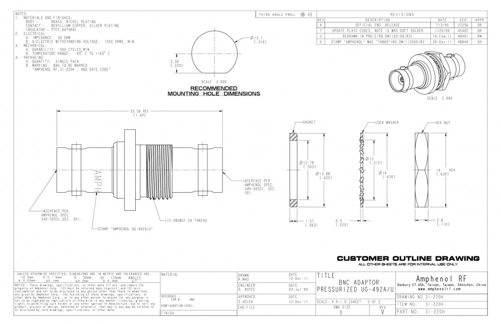 Amphenol 31-220H engineering drawing