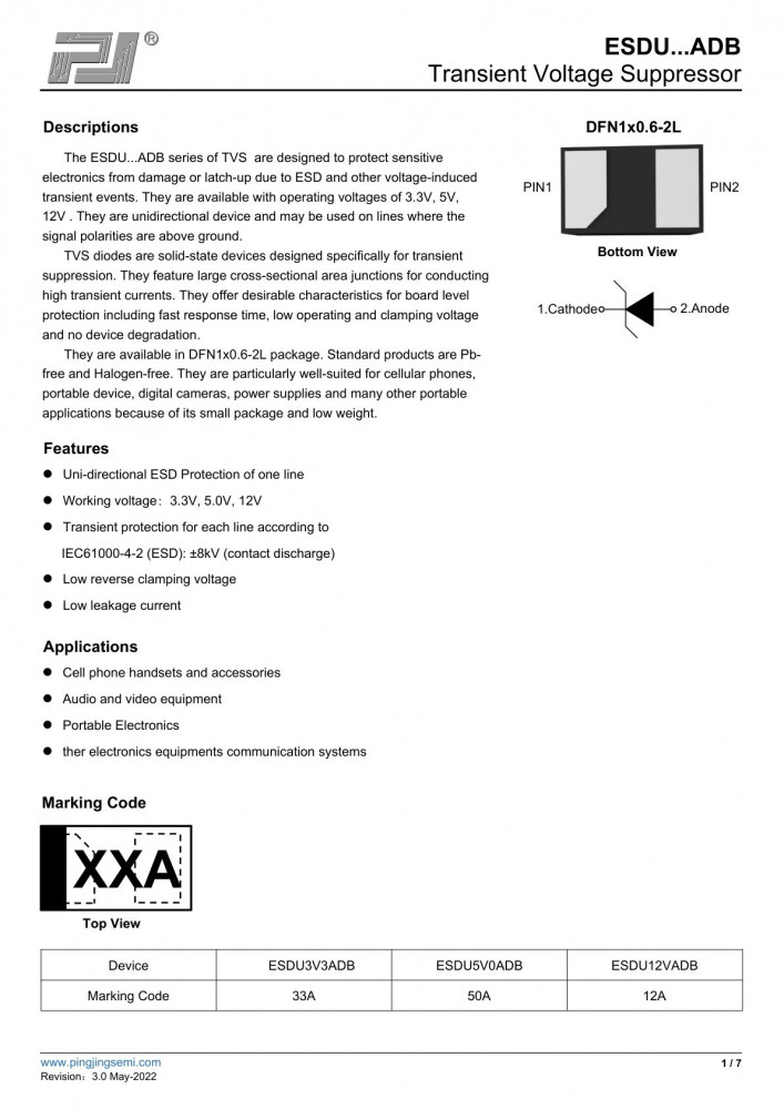 ESDU3V3ADB datasheet page 1
