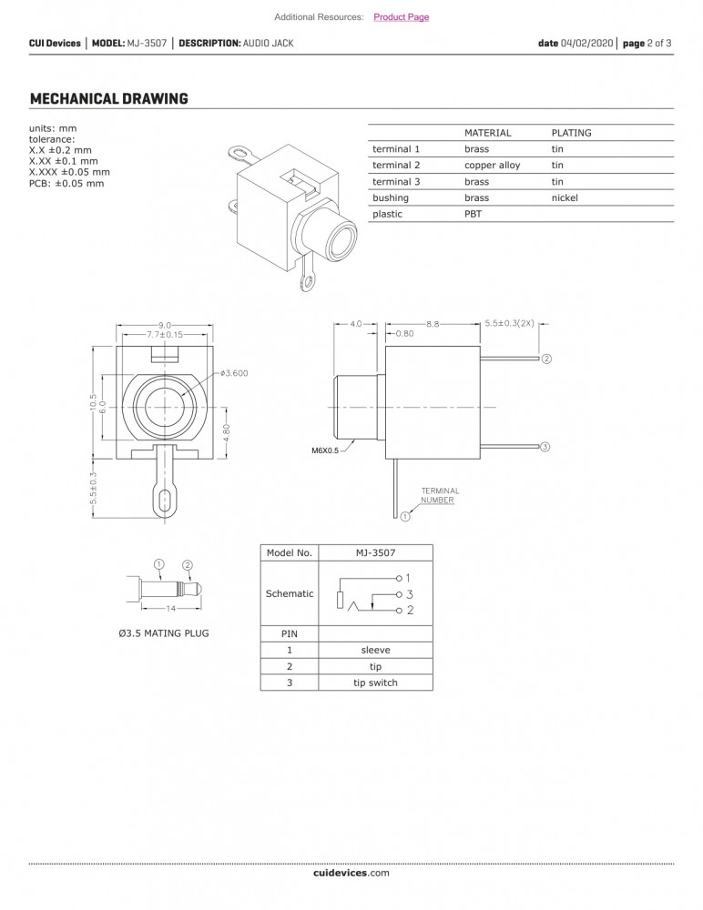 CUI MJ-3507 technical document page 2