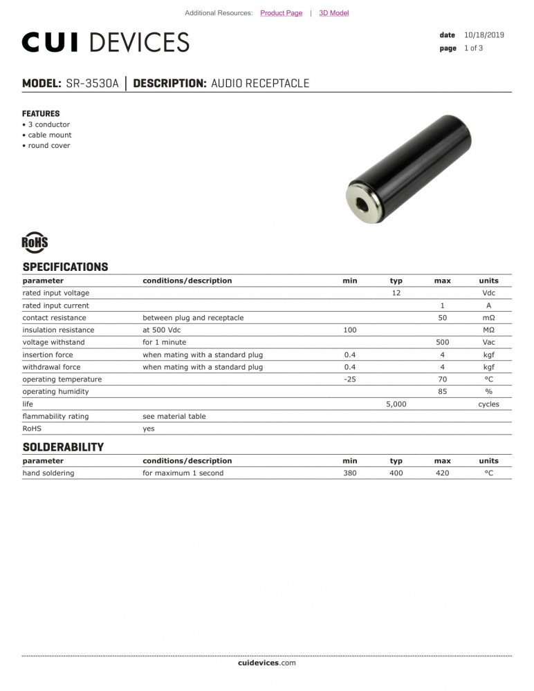CUI SR-3530A document page 1