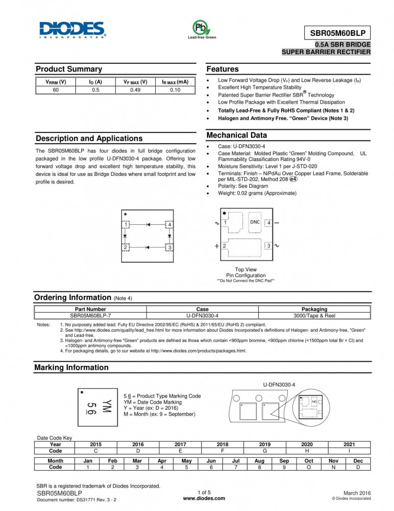 SBR05M60BLP-7 datasheet page 1