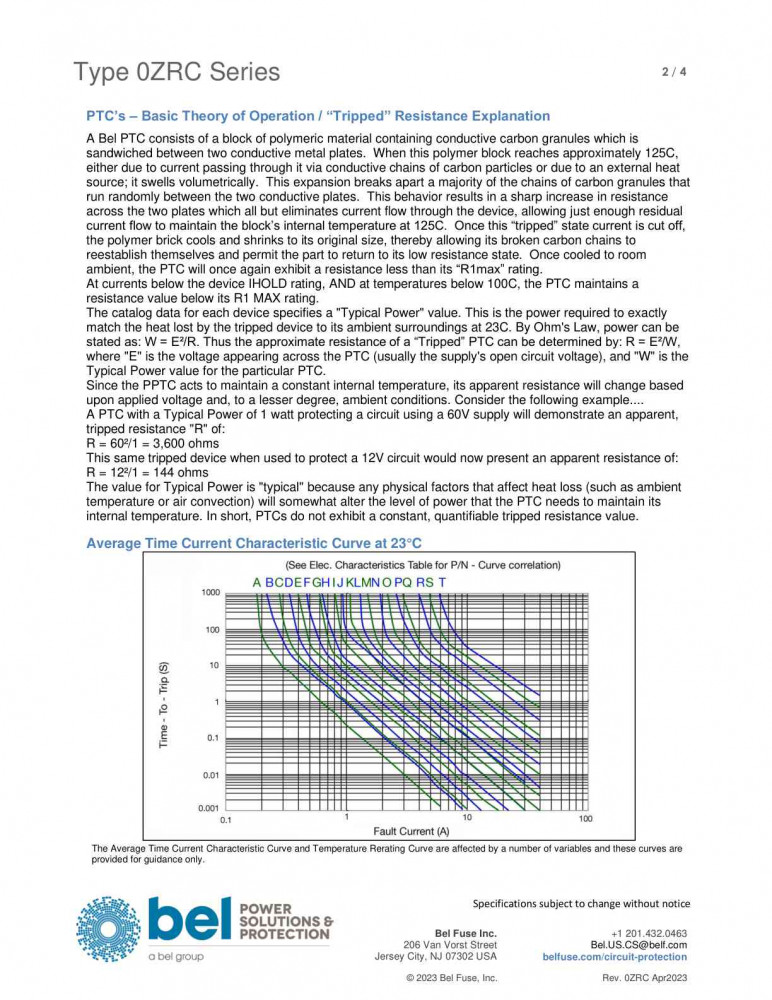 Bel Fuse 0ZRC series datasheet page 2