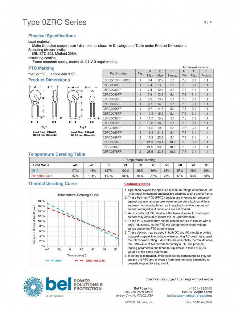 Bel Fuse 0ZRC series datasheet page 3