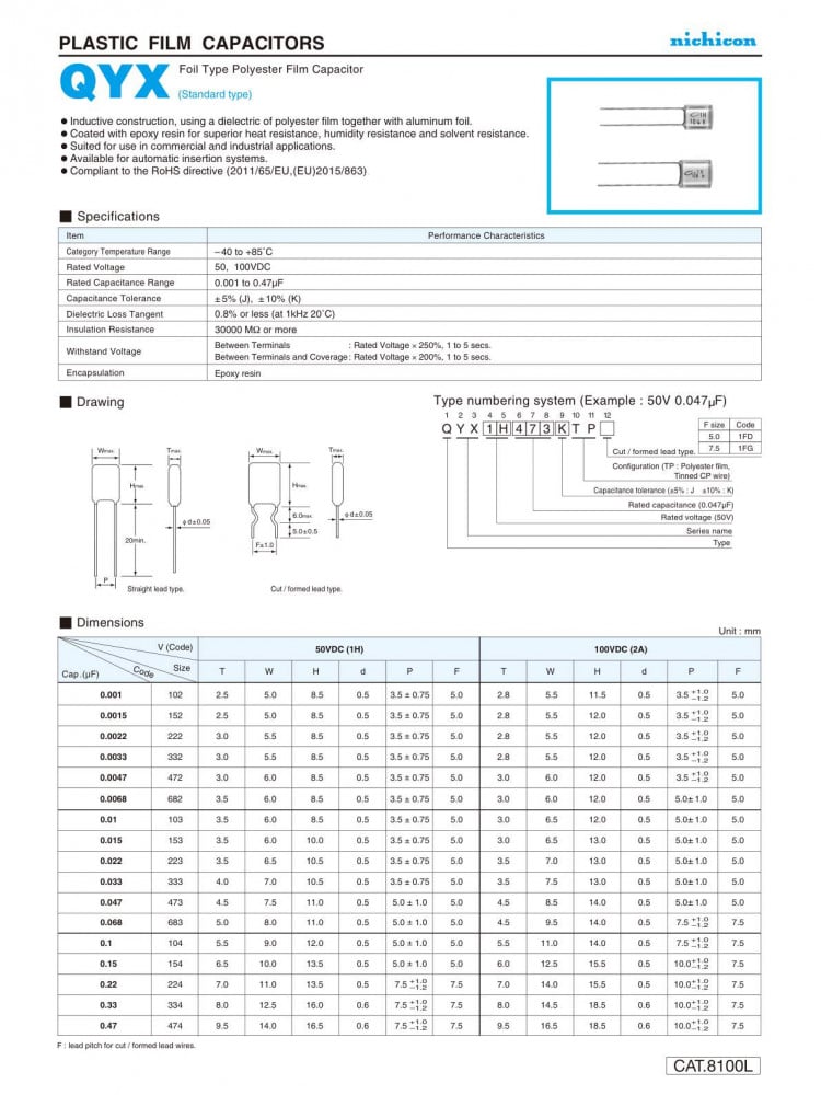Nichicon QYX series technical document page