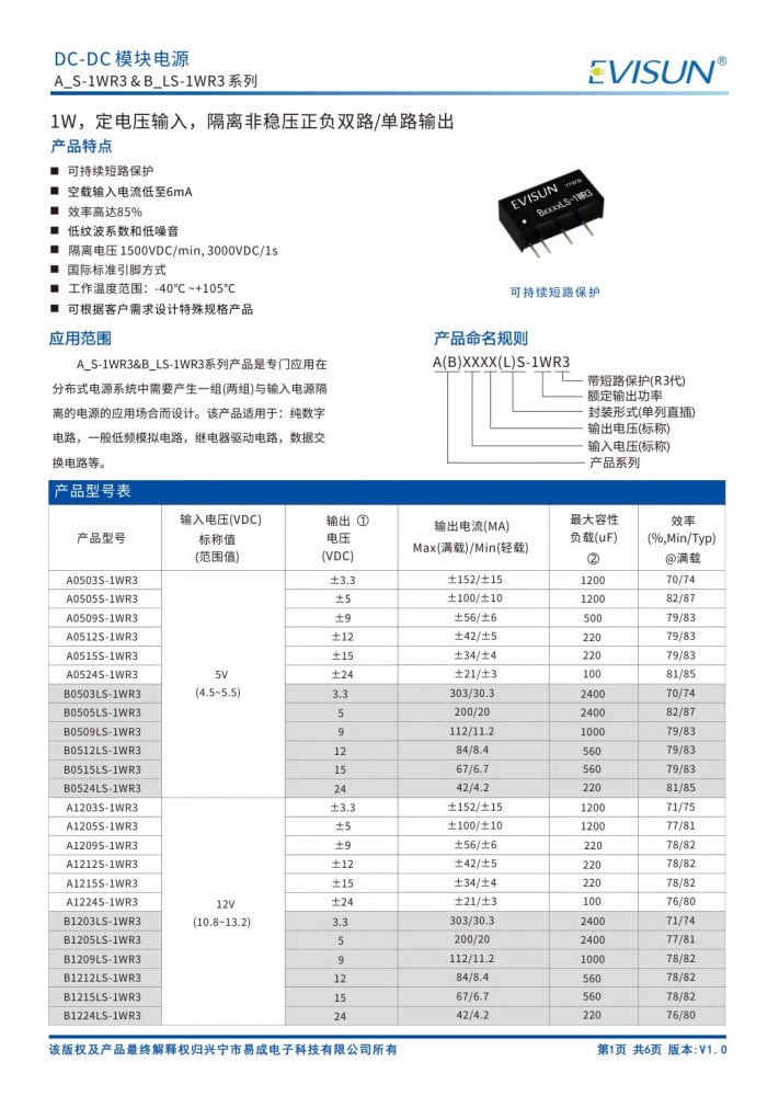 EVISUN B1215LS-1WR3 datasheet page 1