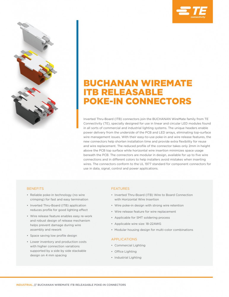 TE Connectivity BUCHANAN WireMate ITB connector documentation page 1