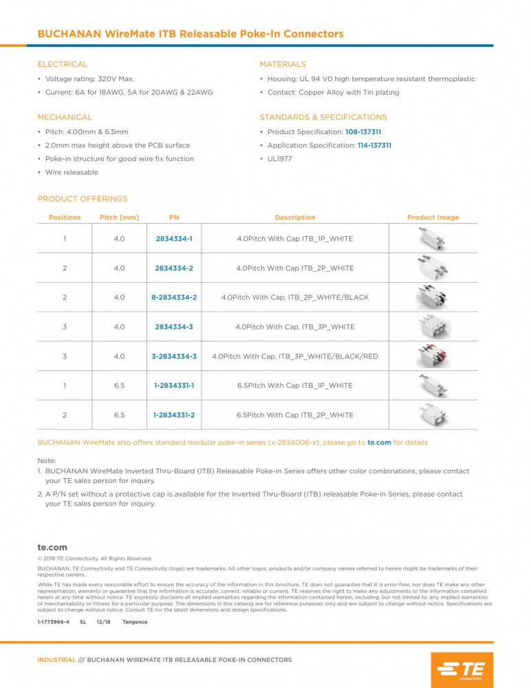 TE Connectivity BUCHANAN WireMate ITB connector documentation page 2