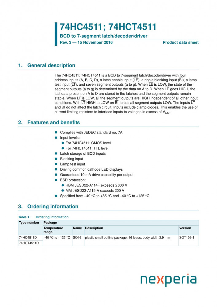 74HC4511D datasheet page 1
