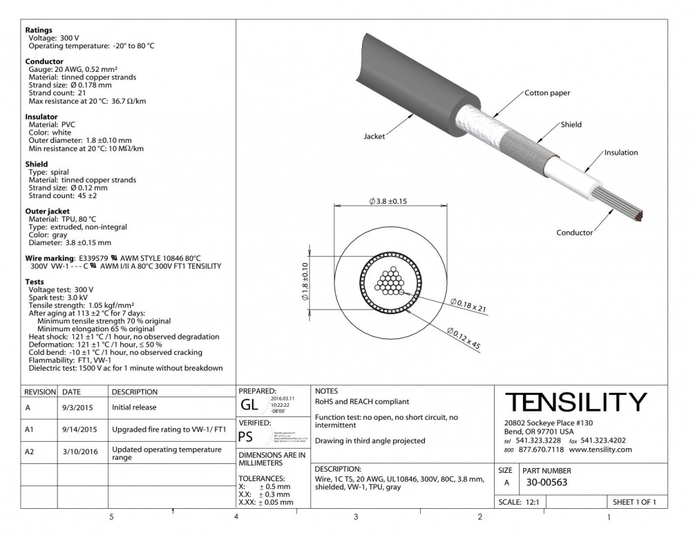Tensility International 30-00563 product drawing and specification page