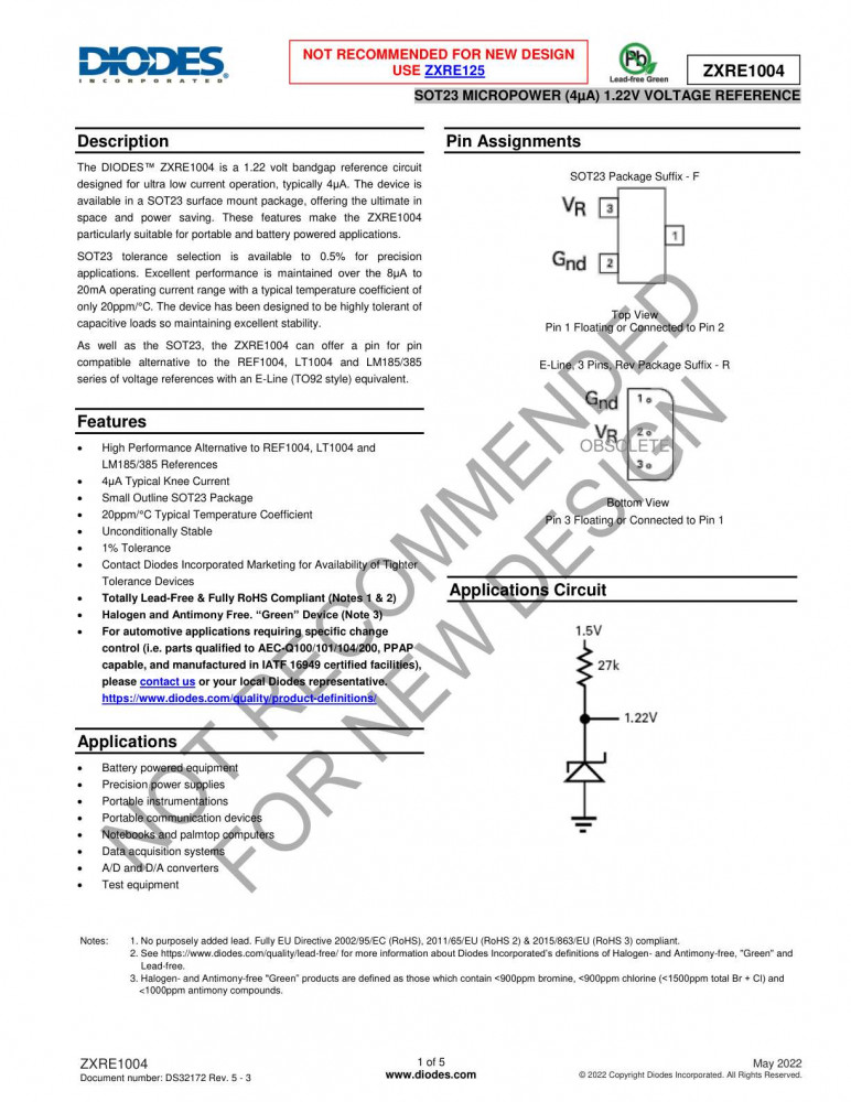 ZXRE1004DFTA datasheet page 1