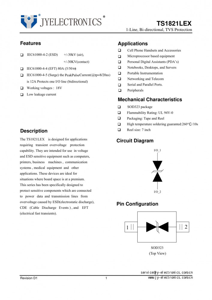 TS1821LEX technical document page 1