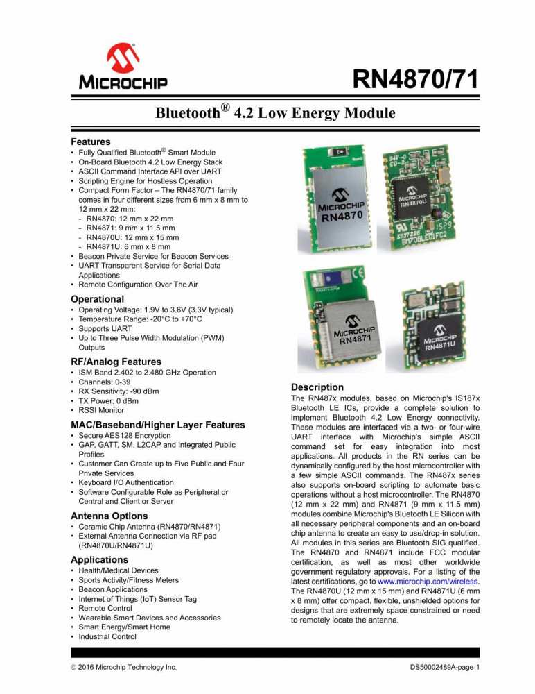 RN4870U datasheet page 1