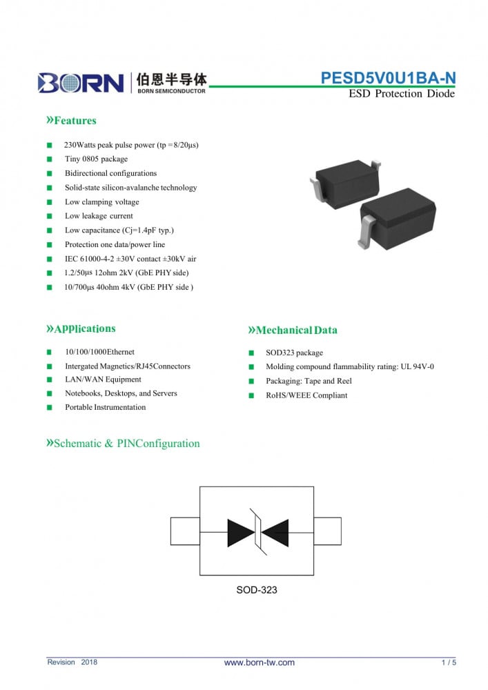 PESD5V0U1BA-N datasheet page 1