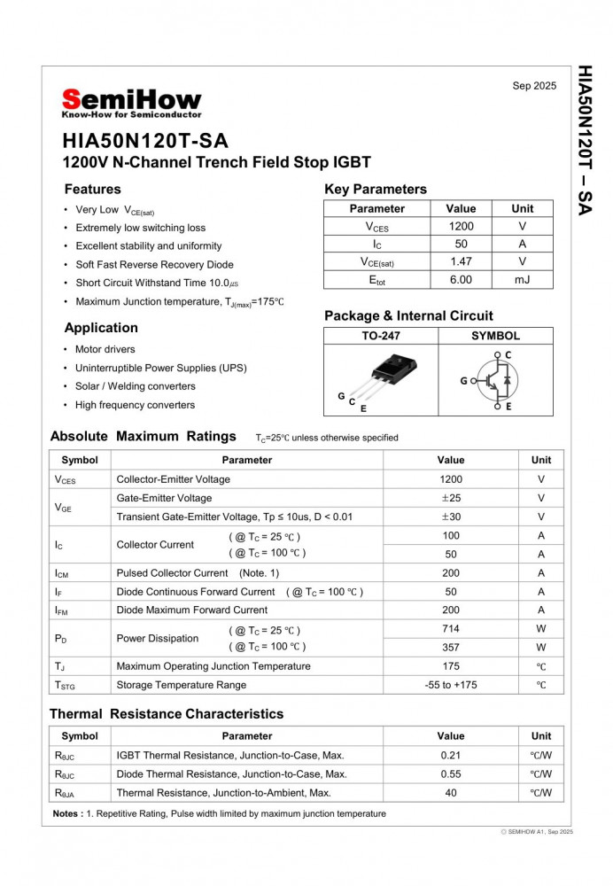 HIA50N120T-SA technical document page 1