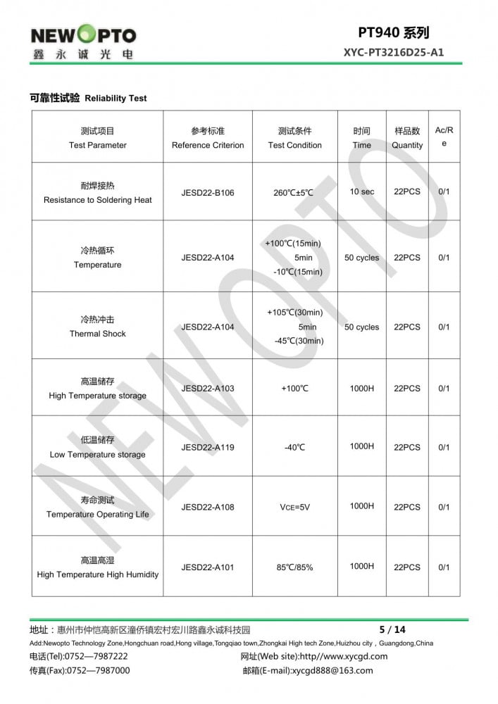 XYC-PT3216D25-A1 specification page 5