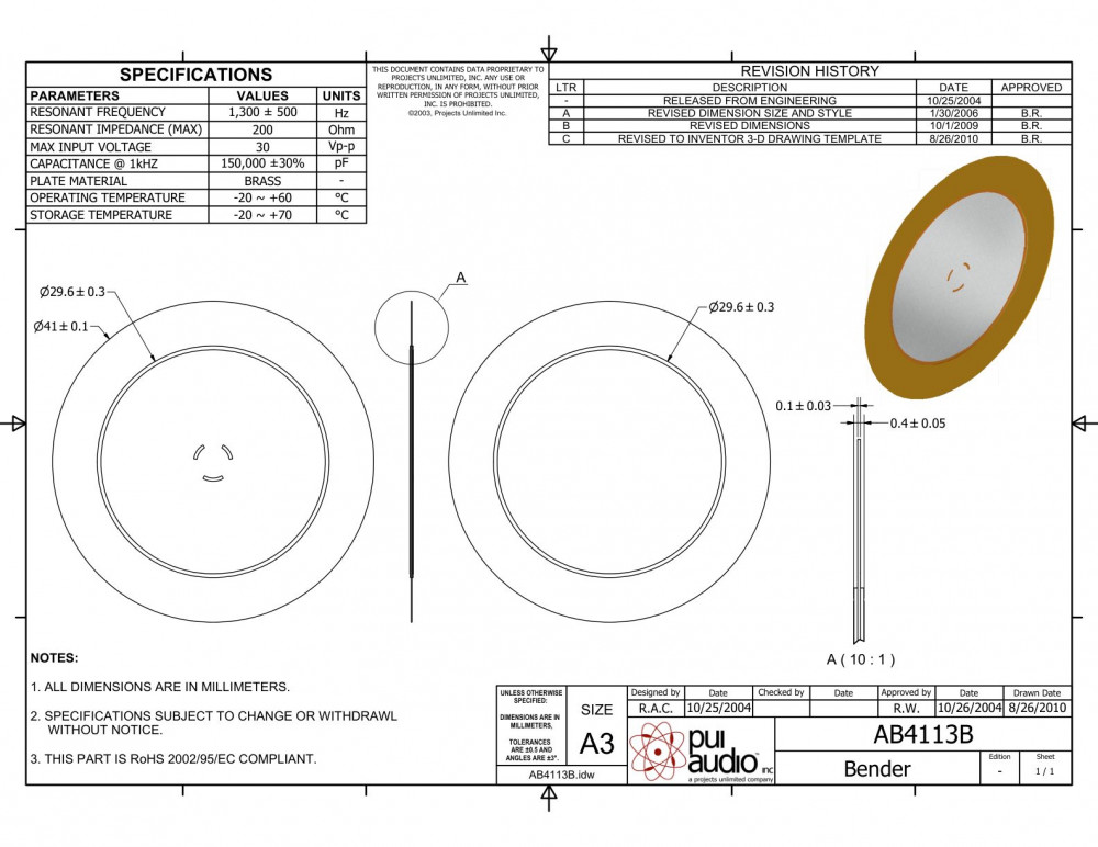 AB4113B product drawing and specification reference
