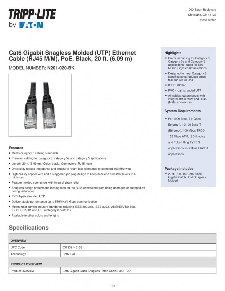 N201-020-BK technical document page 1