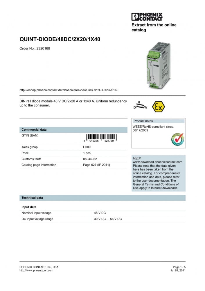 Phoenix Contact 2320160 technical document page 1