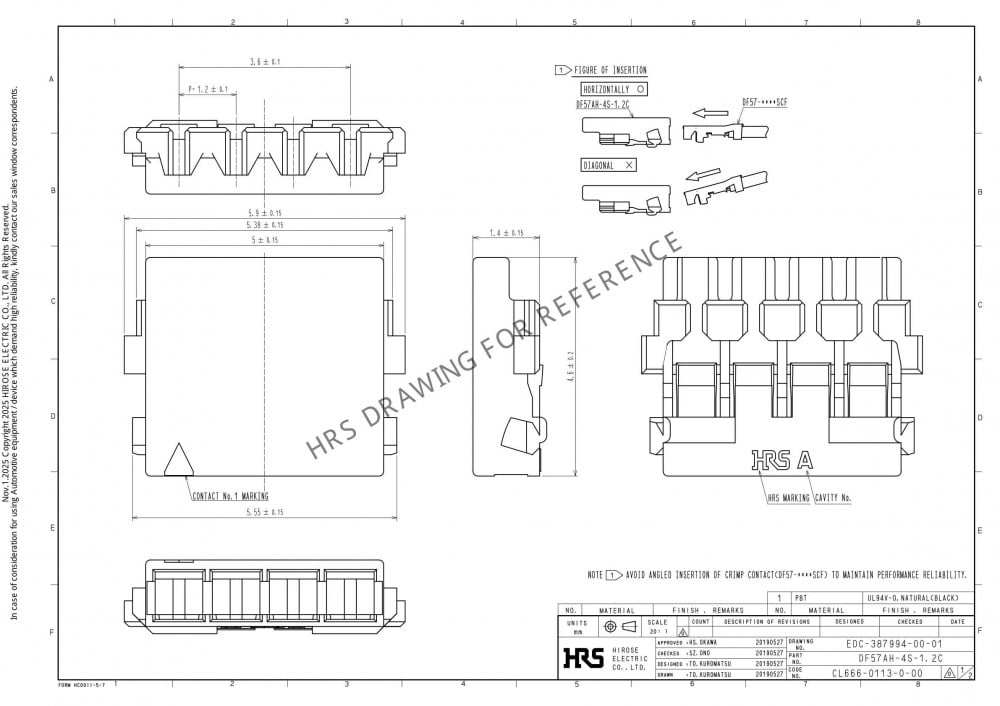 HRS DF57AH-4S-1.2C technical drawing page 1