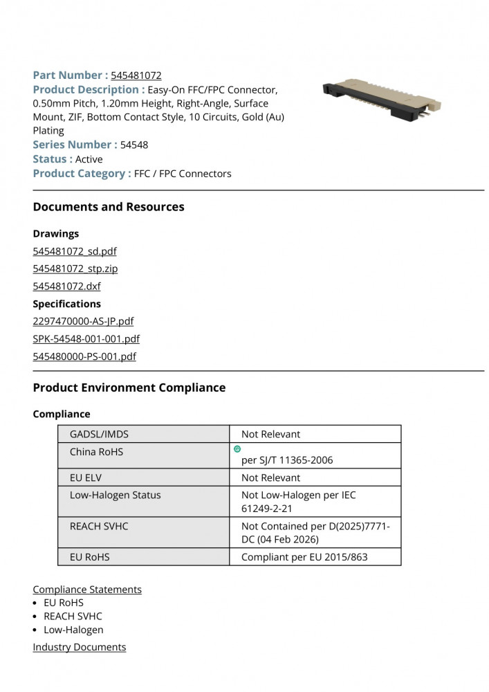 MOLEX 545481072 technical document image 1