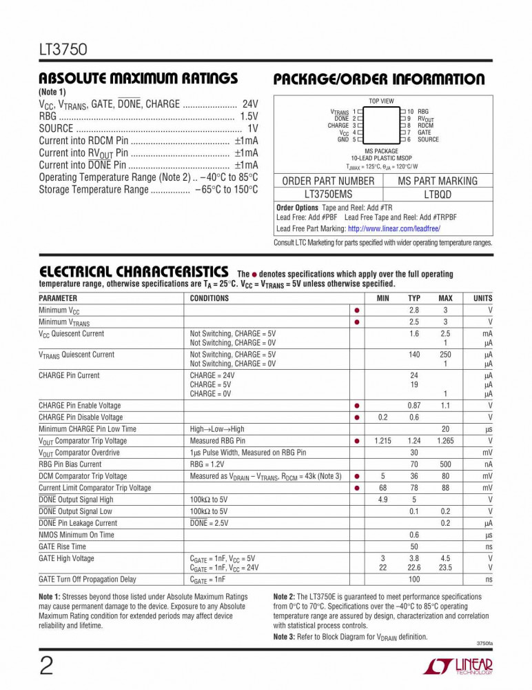 LT3750 datasheet page 2