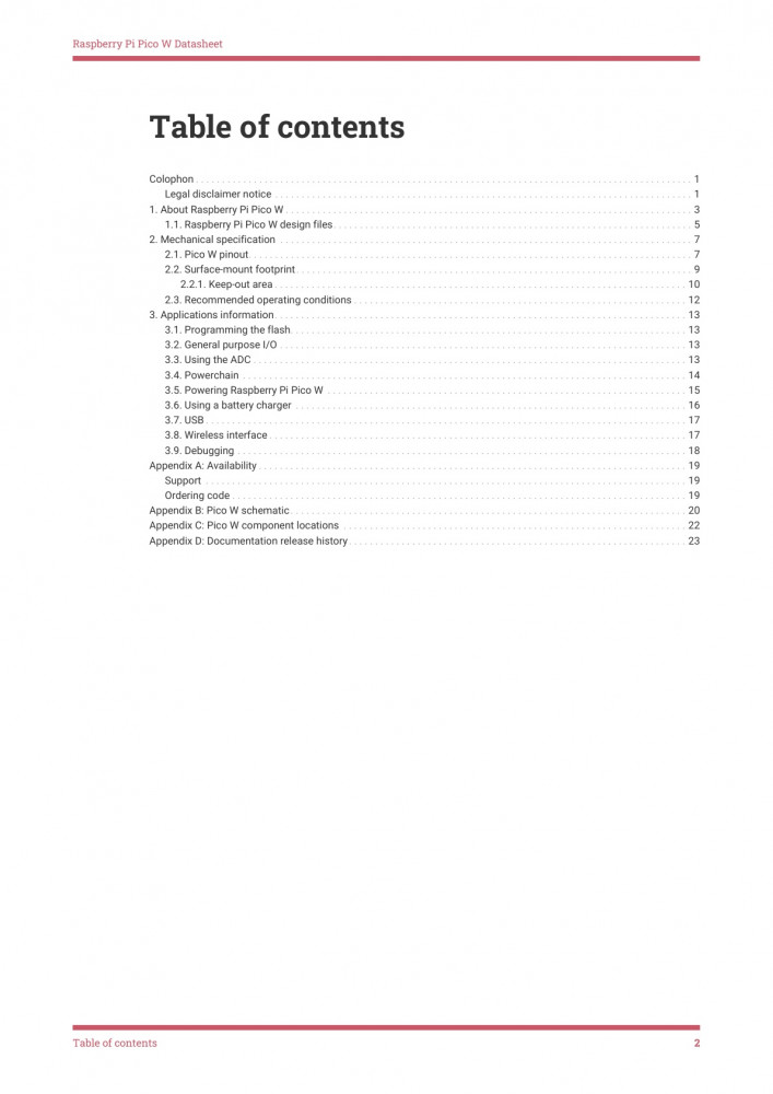 Raspberry Pi Pico W datasheet page 3