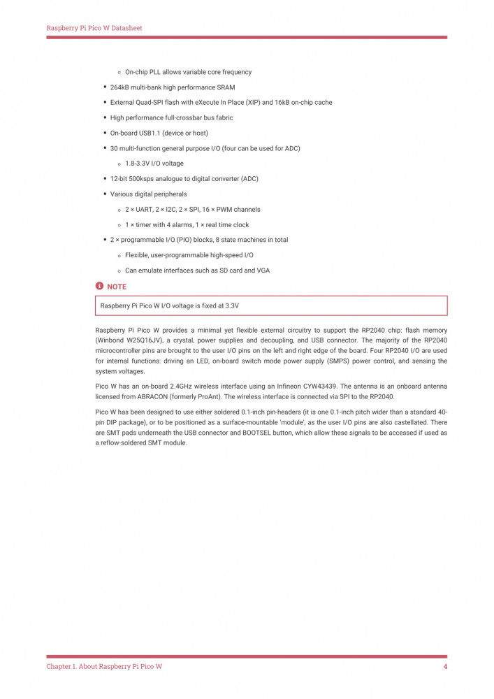 Raspberry Pi Pico W datasheet page 5