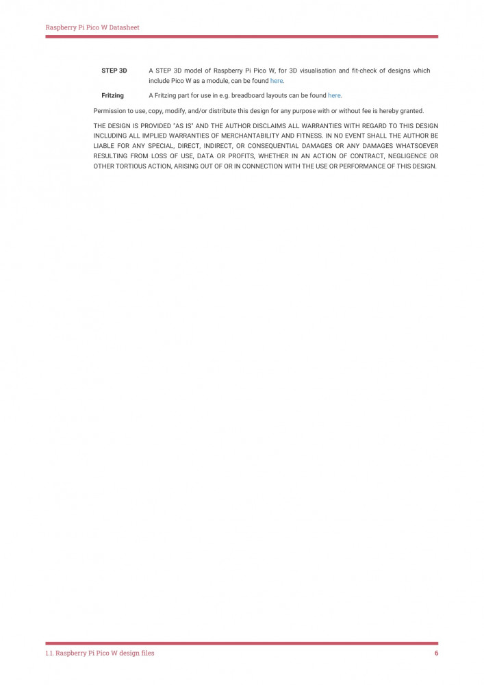Raspberry Pi Pico W datasheet page 7