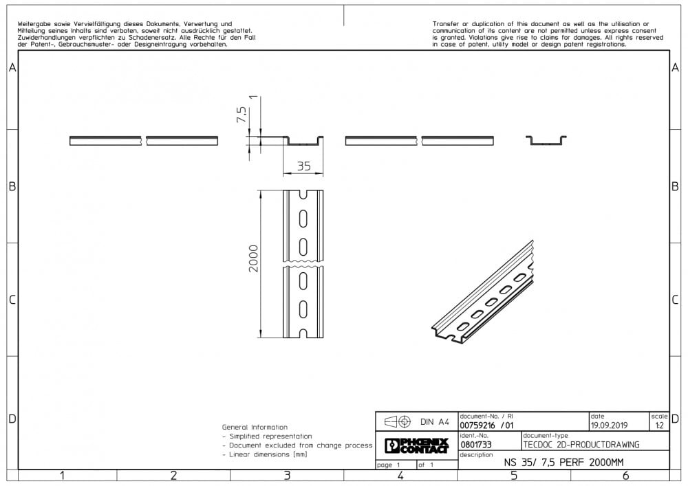 Phoenix Contact 0801733 product drawing preview