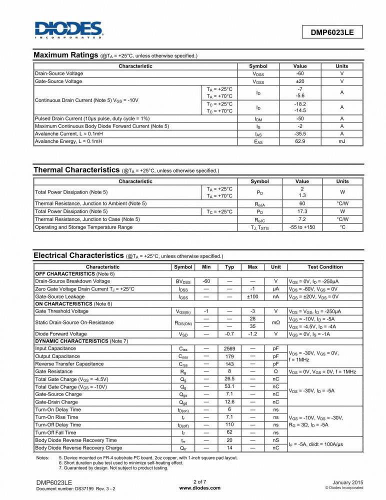 DMP6023LE-13 datasheet page 2