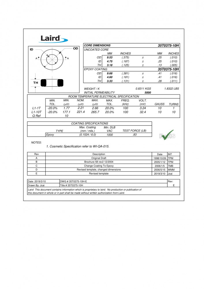 Laird 35T0375-10H technical drawing