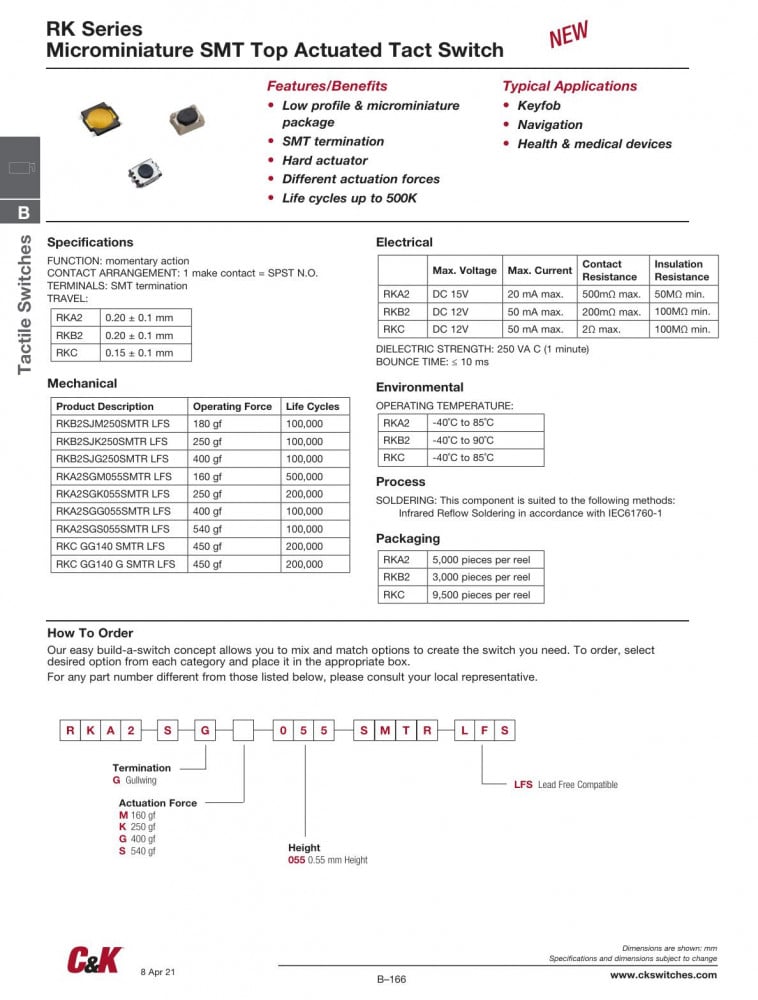 C&K RK series datasheet page 1