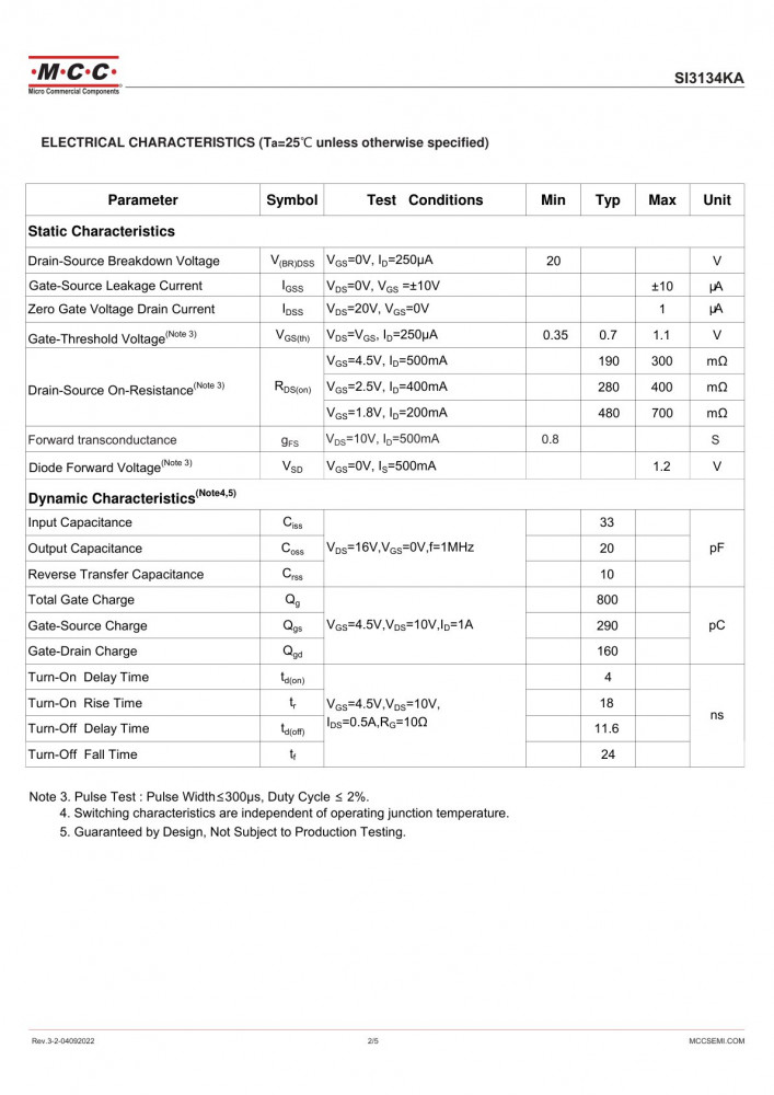 SI3134KA-TP datasheet page 2