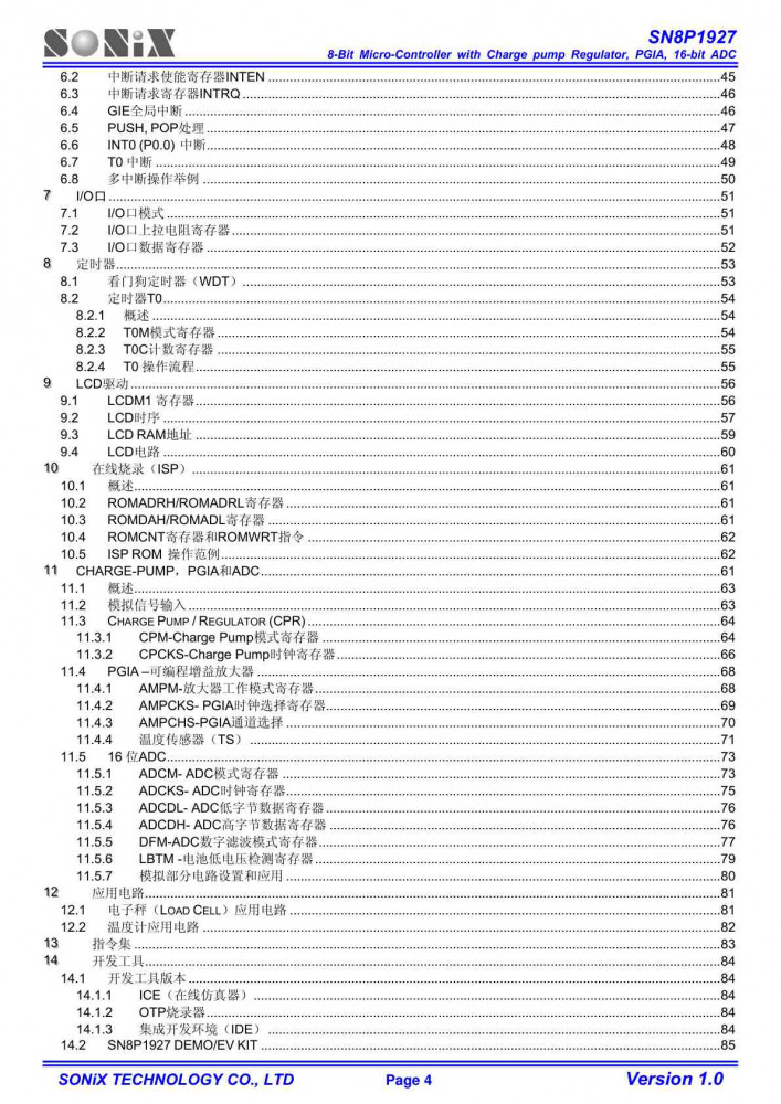 SN8P1927 reference manual page 4