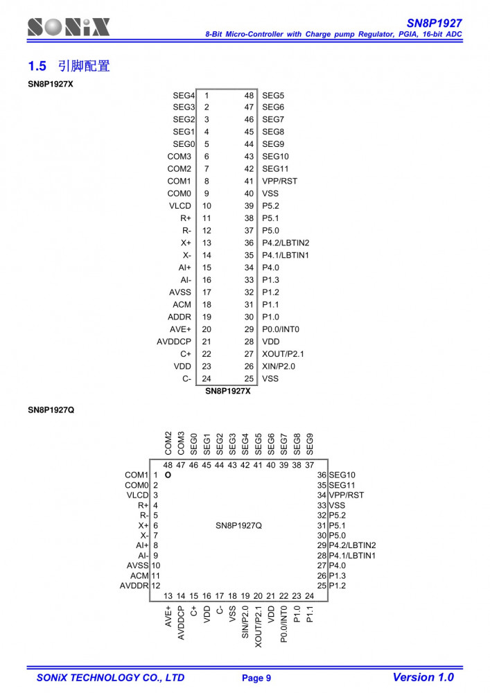 SN8P1927 reference manual page 9