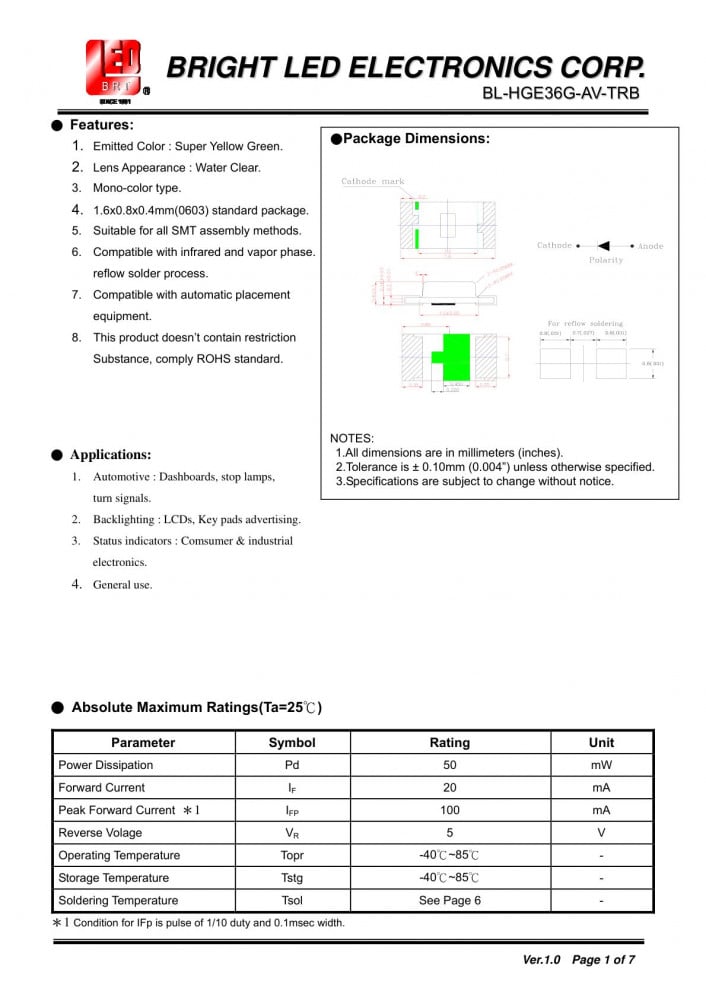 BL-HGE36G-AV-TRB datasheet page 2