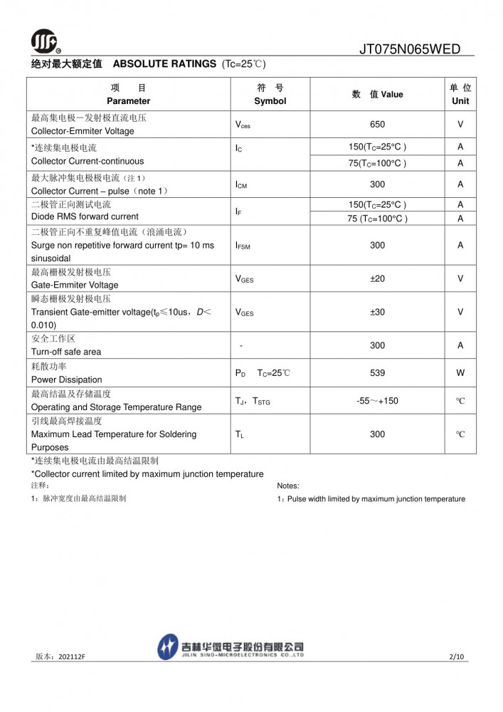 JT075N065WED datasheet page 2