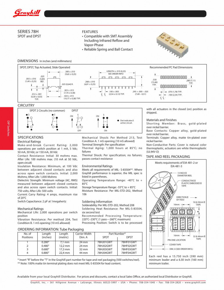 Grayhill Series 78H technical datasheet page