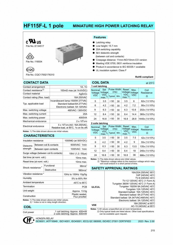 HF115F-L technical document page 1