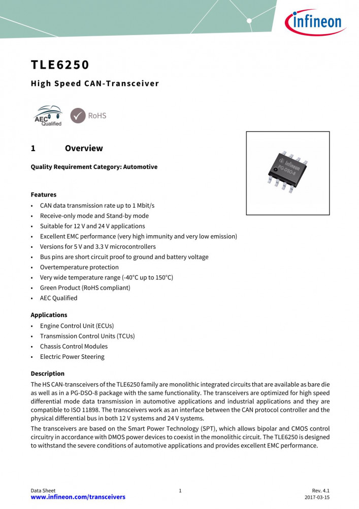 TLE6250G datasheet page 1