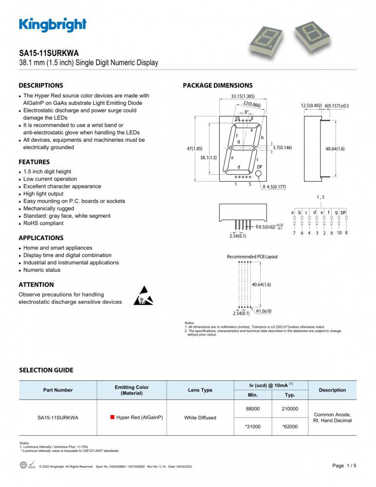 SA15-11SURKWA datasheet page 1