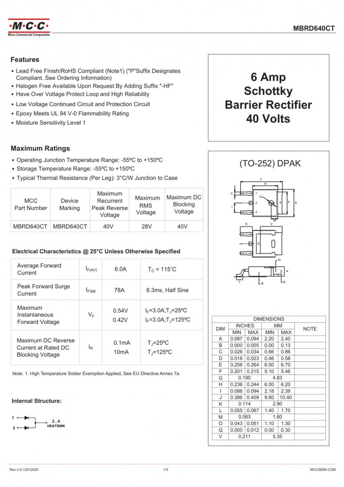 MBRD640CT-TP datasheet page 1