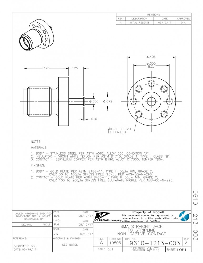 Radiall 9610-1213-003 technical drawing preview