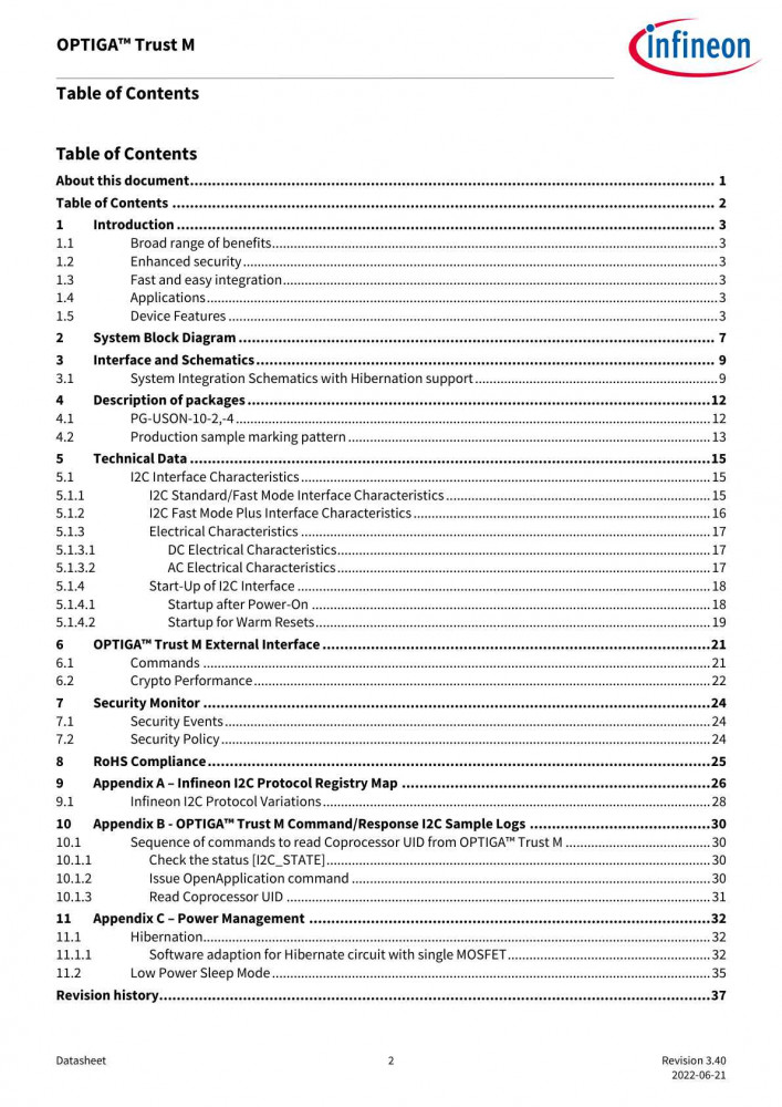 OPTIGA Trust M datasheet page 2