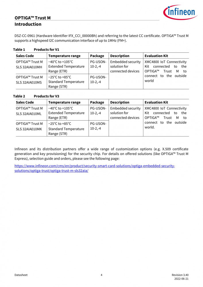 OPTIGA Trust M datasheet page 4