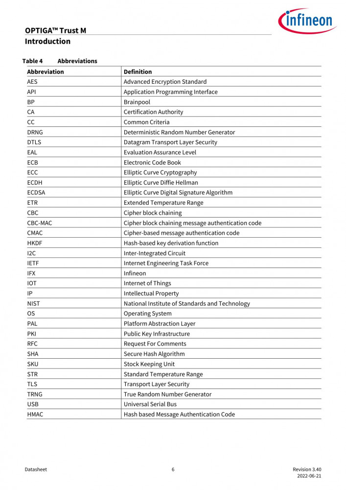 OPTIGA Trust M datasheet page 6