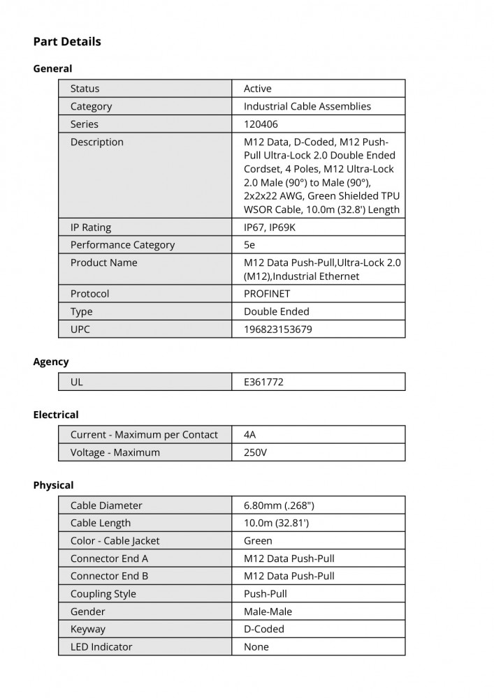 MOLEX 120406 cable assembly drawing, page 2