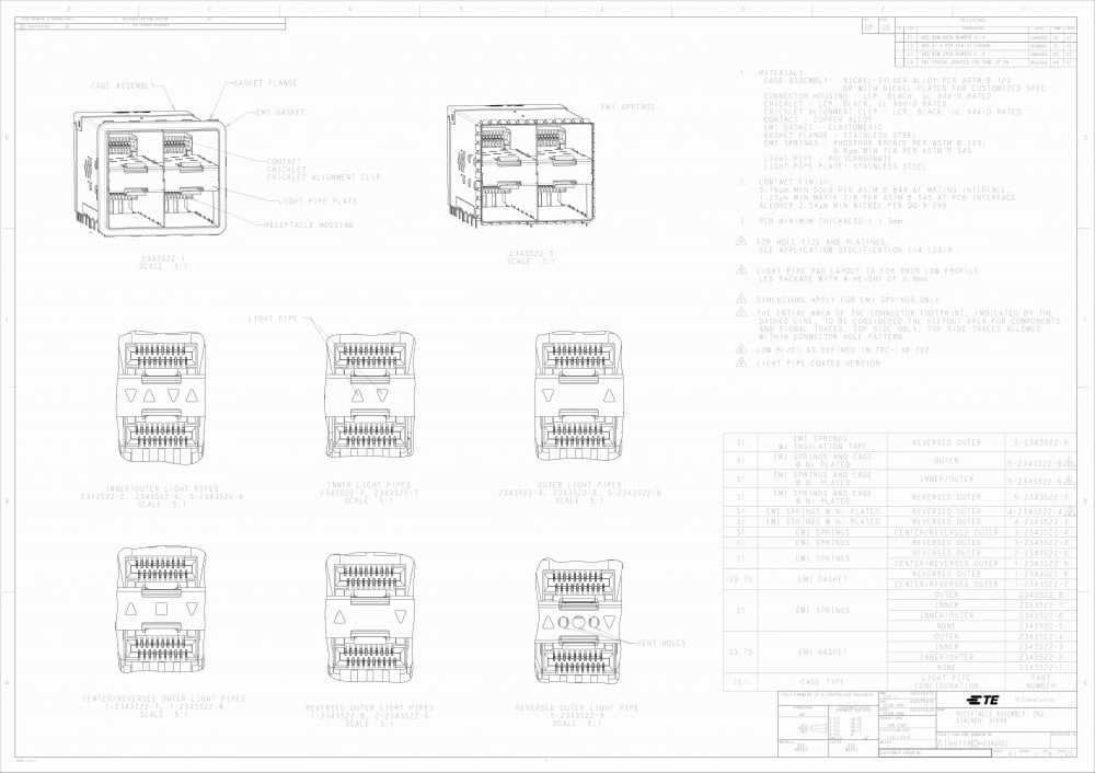 TE Connectivity 2-2343522-0 drawing page 1